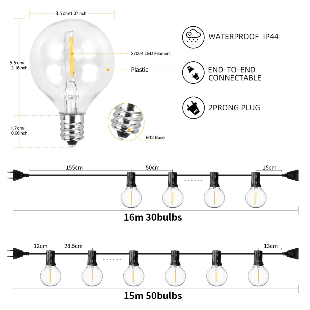25 Ft Led -Es Lámpák Tündér Esküvői Húr Globe Festoon Izzó Könnyű ...