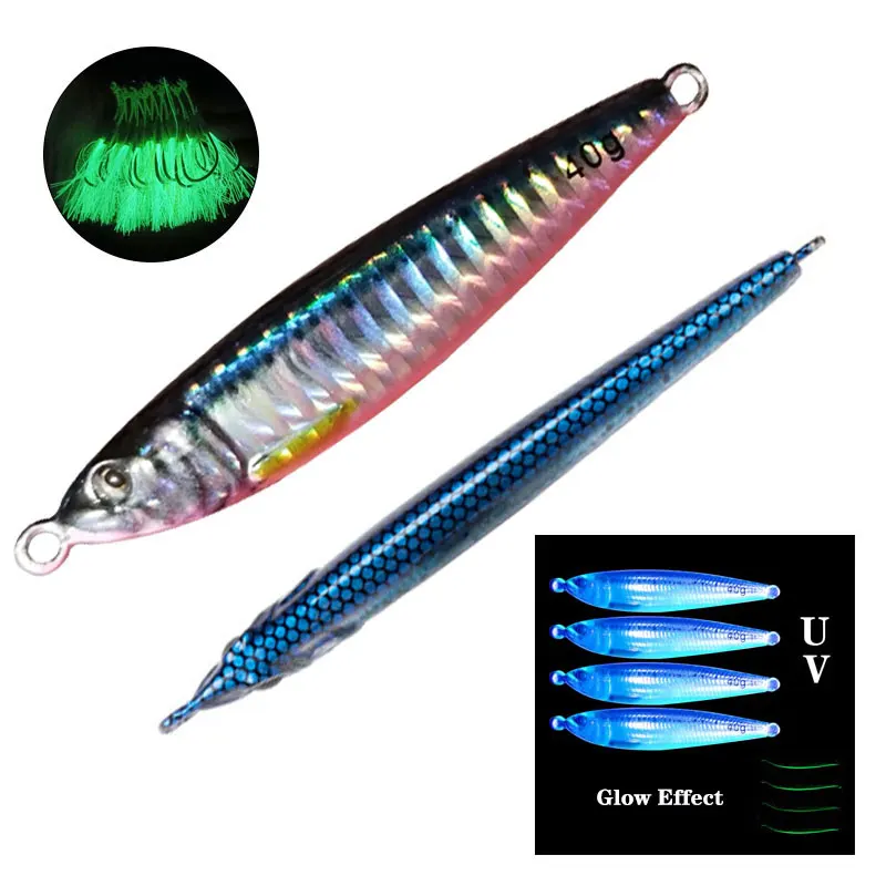 1PC 40g60g80g UV Glow Jig 3D Print Falling Angler Metal Hard Bait Slow ...
