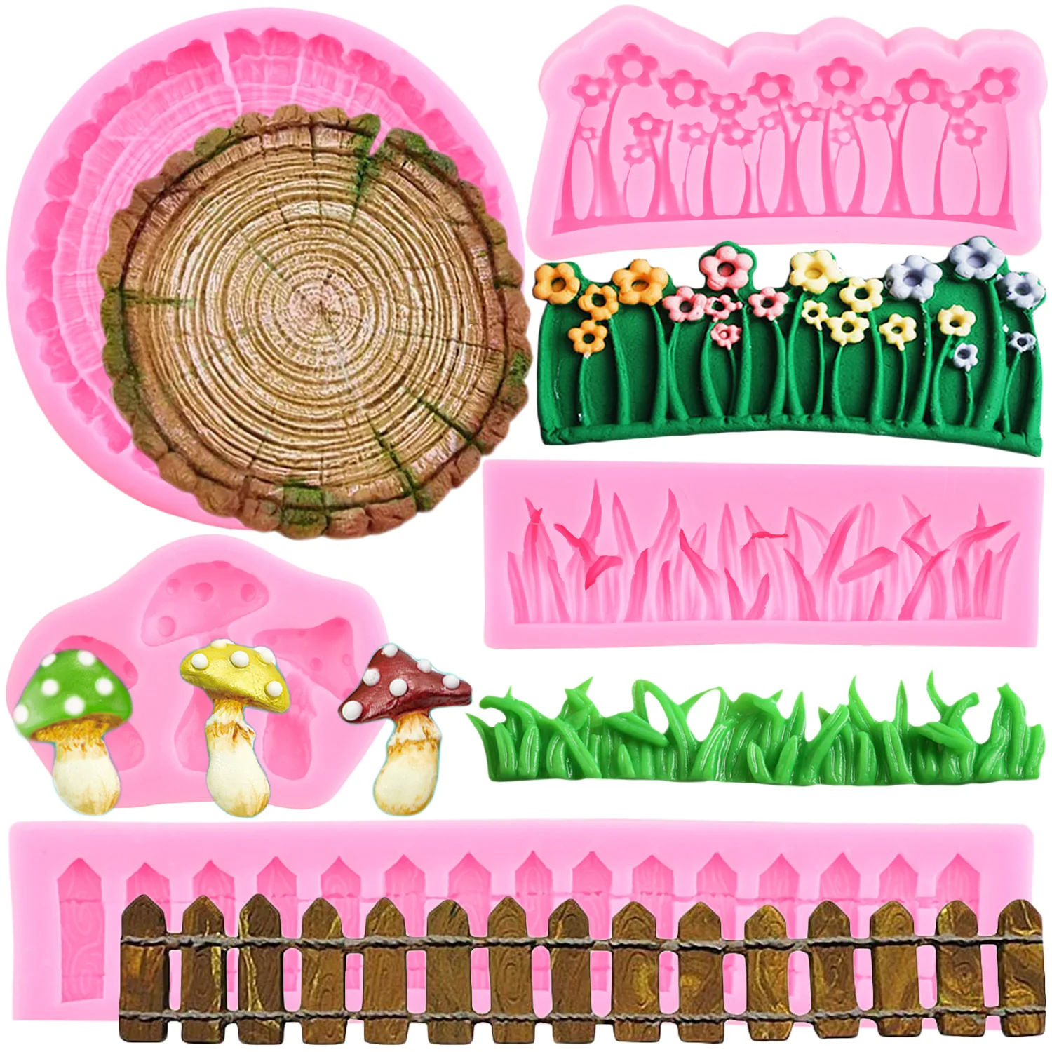 3D-Tree-Stump-Fondant-Mold-Garden-Picket-Fence-Silicone-Molds-Grass ...