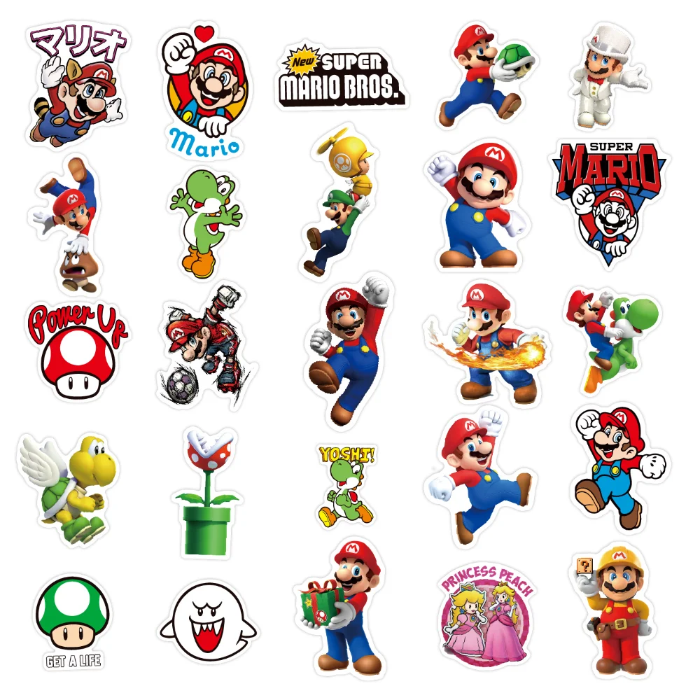 50Pcs-Super-Mario-Bros-Cartoon-Stickers-Mario-Kids-Luigi-Yoshi-Graffiti ...