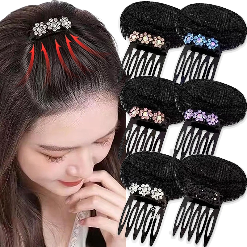 Rhinestone-Puff-Hair-Head-Cushion-Invisible-Fluffy-Hair-Pad-Sponge-Clip ...