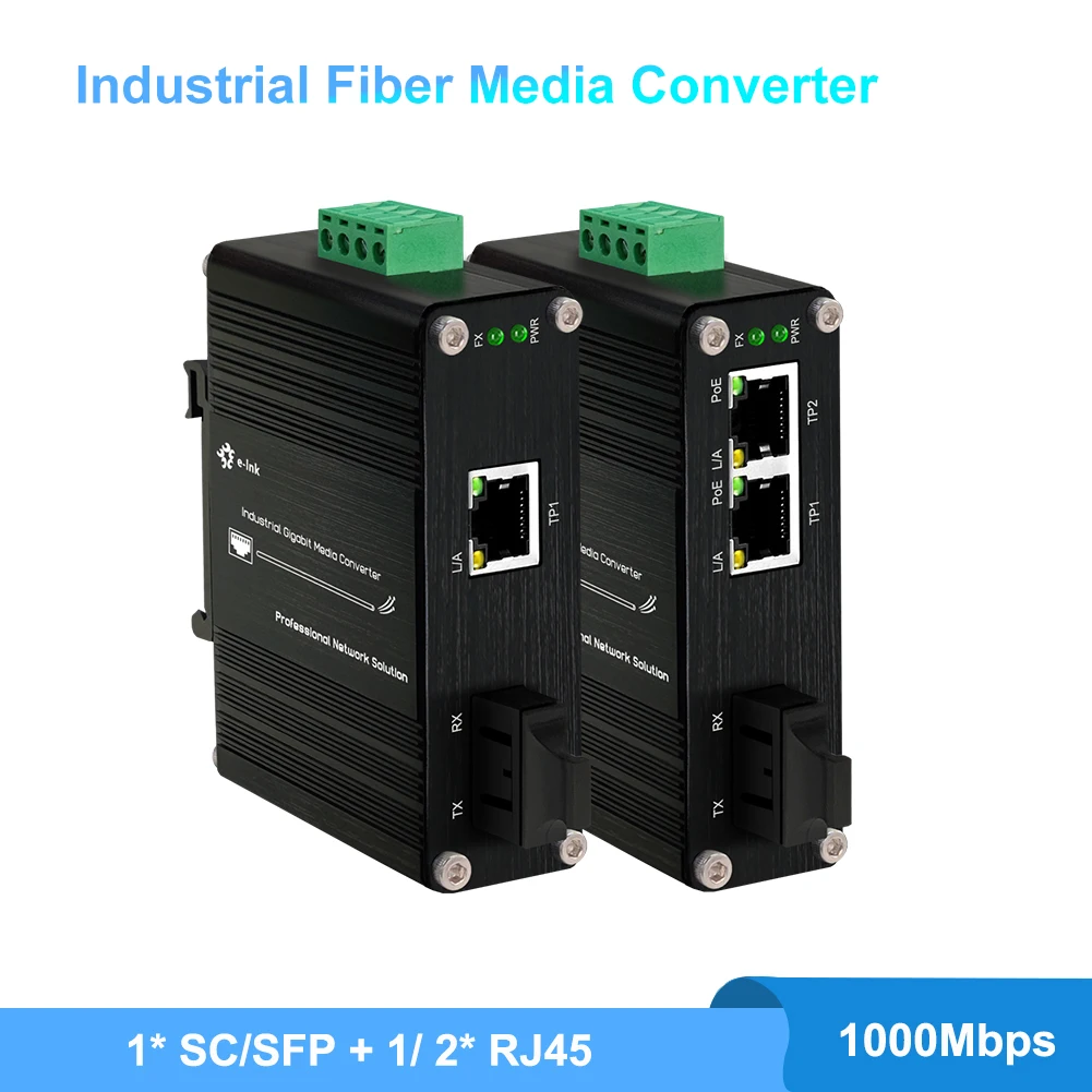 Industrial Gigabit Fiber Media Converter 10/100/1000Mbps 1*RJ45+1*SFP ...