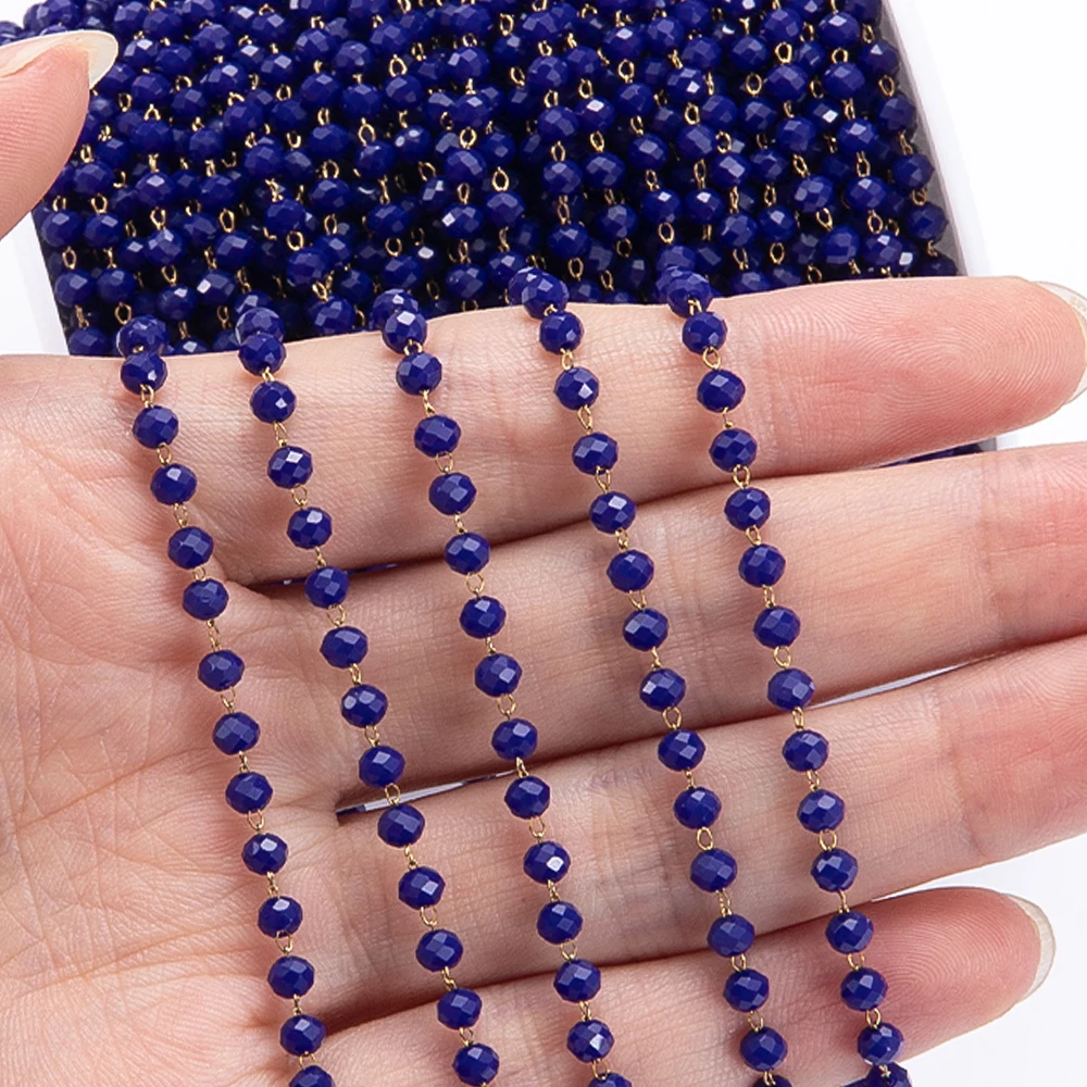 1Meter Royal Blue Crystal Stone Stainless Steel Chain Pink Beaded ...
