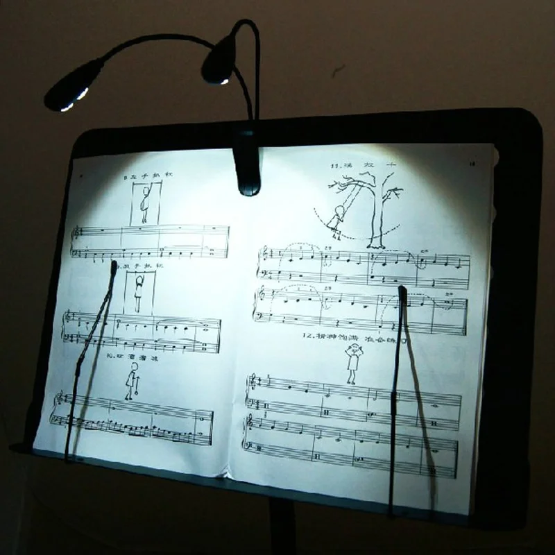 Clip-on-2-Dual-Arms-4-LED-Book-Music-Stand-Light-Lamp-Black-for-Piano ...