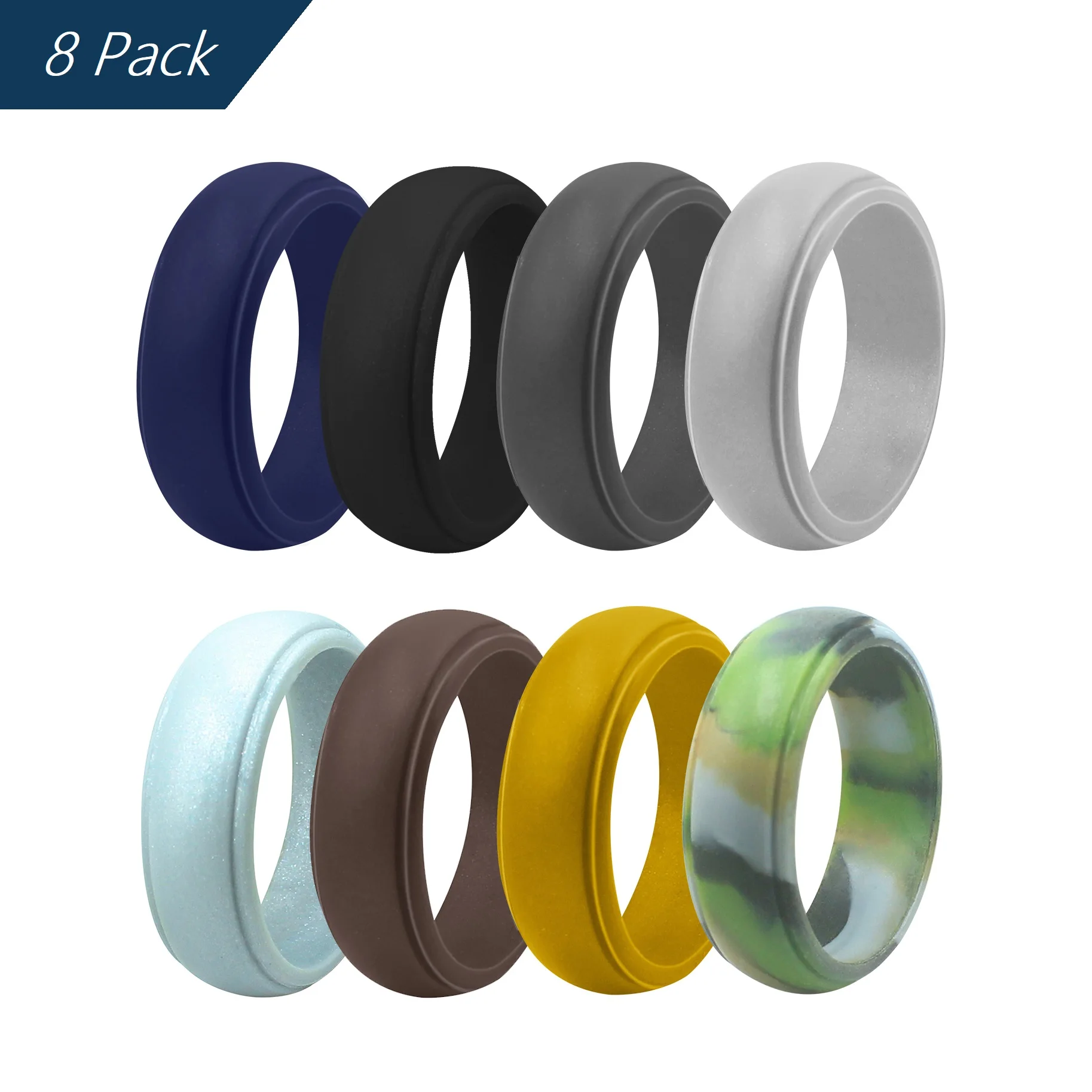 Geedyn-8mm-Width-7-14-Size-8-Colour-Ladder-Radian-Silicone-Ring-Set-for ...