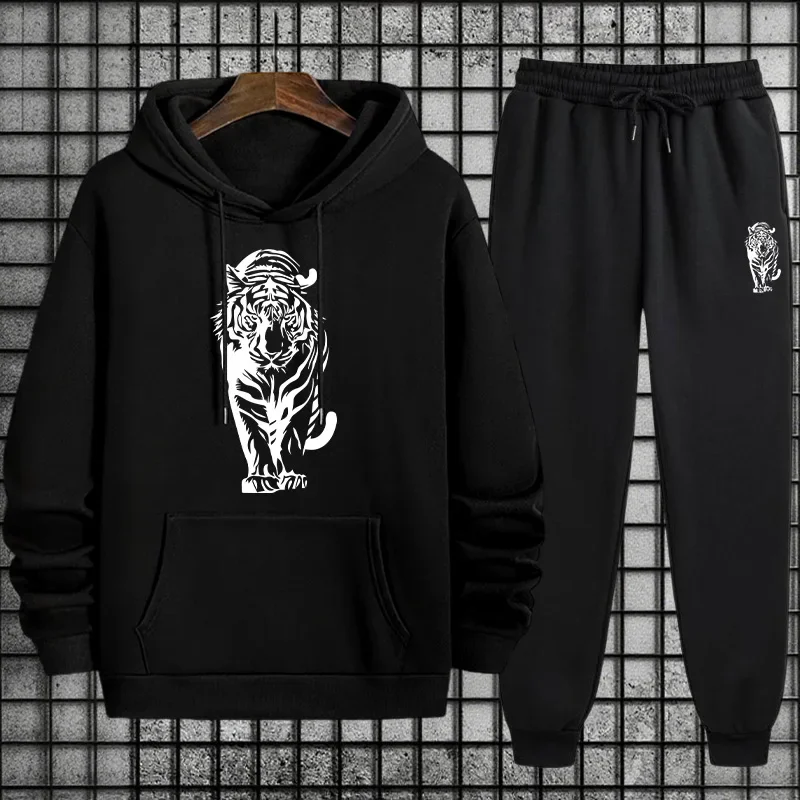Tiger Print Men's Fashion Forward Tracksuit 2025 Trendsetting Hooded ...