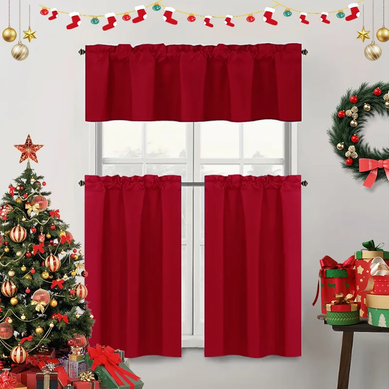 Christmas Solid Color Curtains, Kitchen Curtains W106cm x H30cm 1PC ...