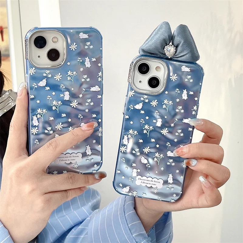 Luxury-Plating-Cute-Flowers-Rabbit-Phone-Case-For-iPhone-15-Pro-11-12 ...