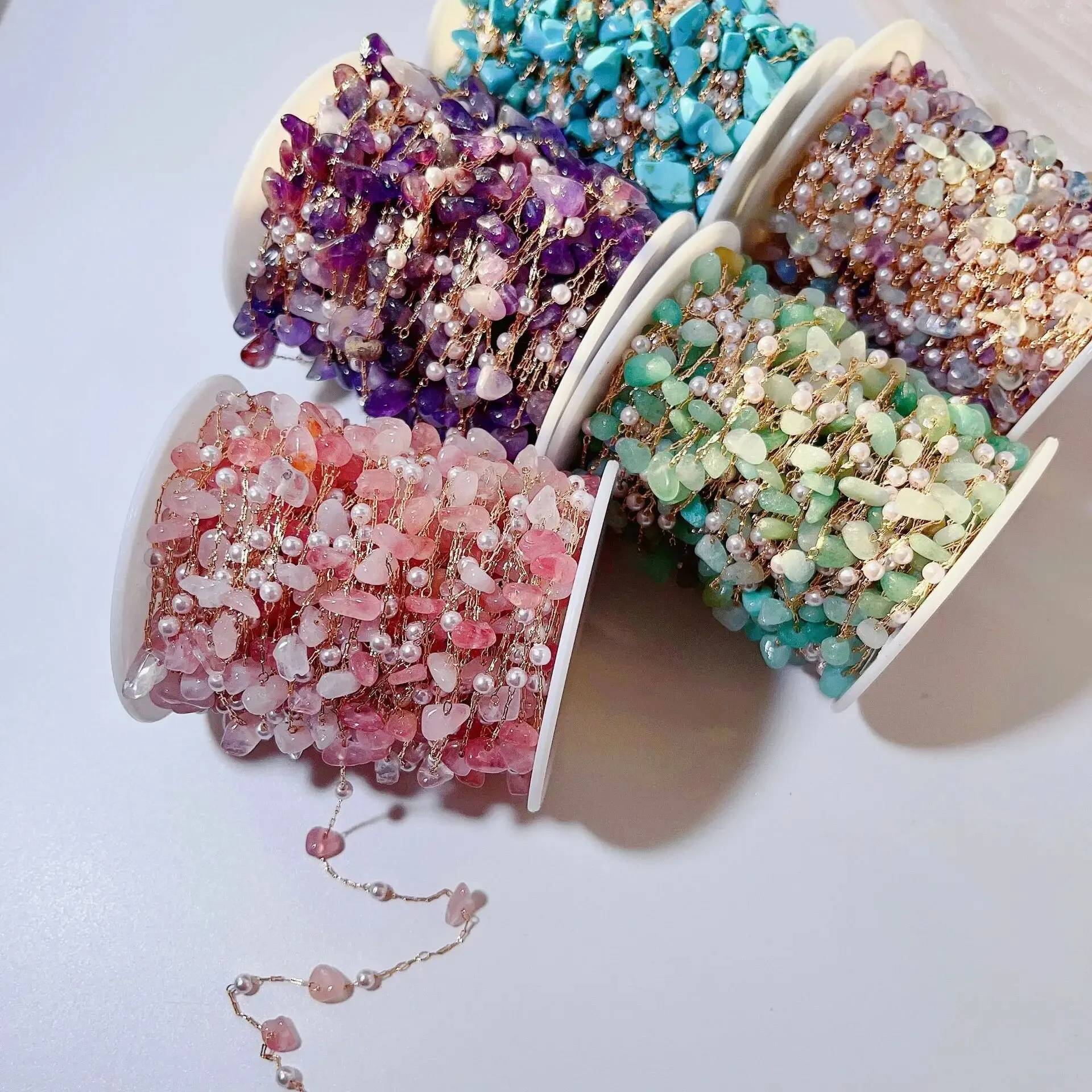 1 Meter/lot Irregular Stone Beads Copper Chain with 4MM Pearls Beads ...