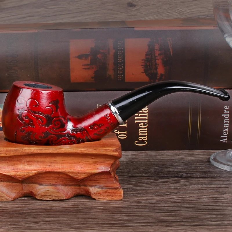 Solid-Wood-Resin-Tobacco-Pipe-Red-Black-Pattern-Carving-Smoke-Pipe ...