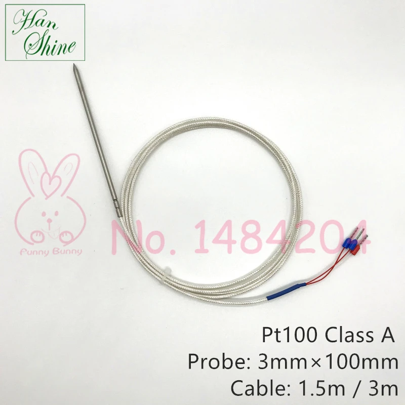 Pt100 Class A Temperature Sensor 3mm * 100mm Needle Tip 3 Wire Shielded ...