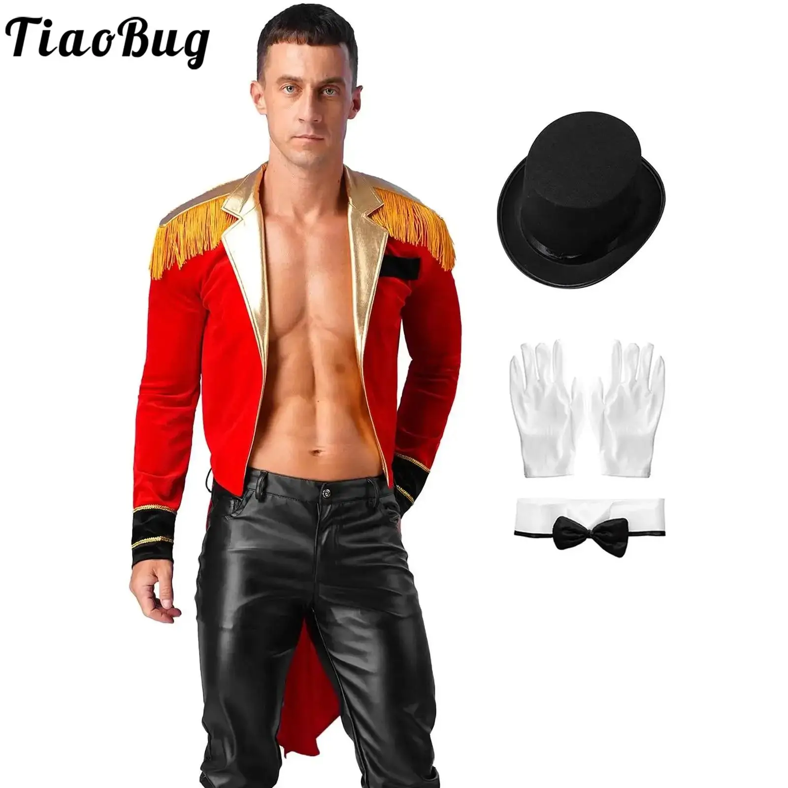 Mens-Circus-Ringmaster-Costume-Showman-Jacket-Coat-Long-Sleeve-Tassel ...