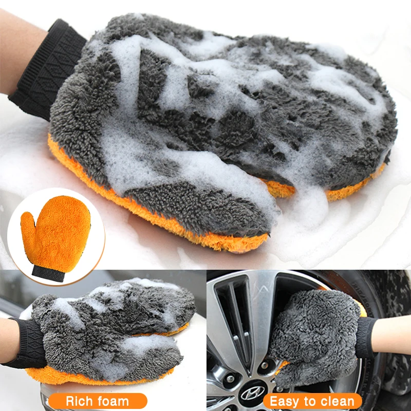 Double-sided Waterproof Coral Velvet Car Washing Gloves Short Wool Mitt ...