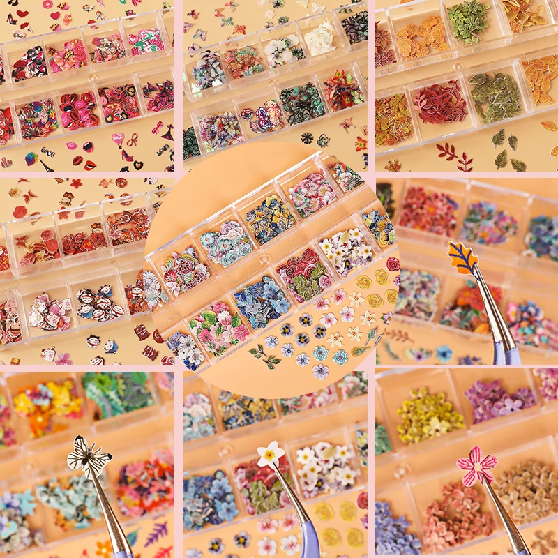 12-Grid-New-Nail-Accessories-Wood-Pulp-Butterfly-Nail-Glitter-3D-Nail ...