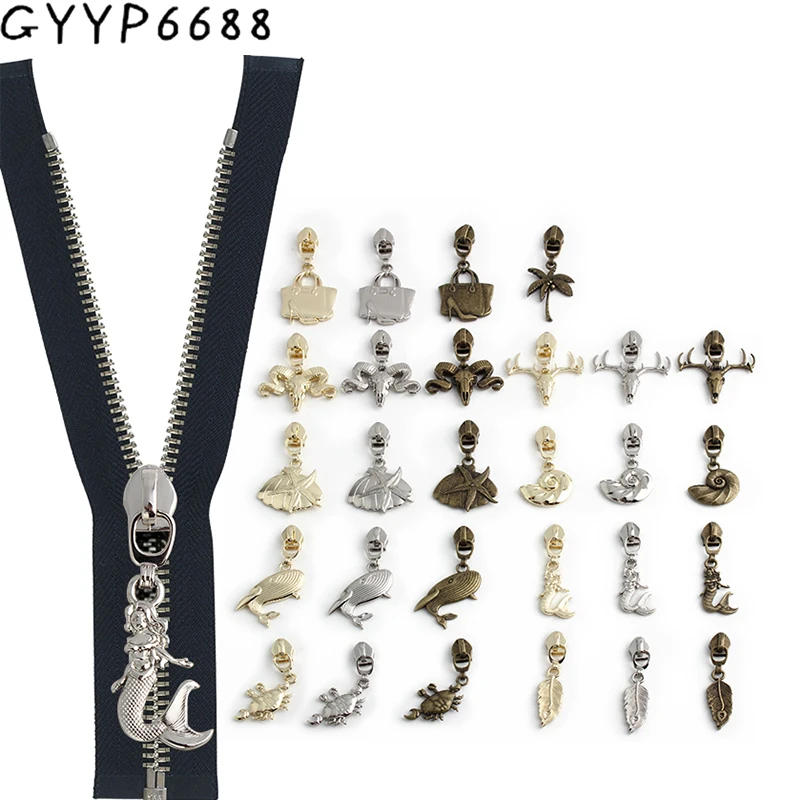 10-50-100PCS-Whale-Shape-Two-sided-5-Nylon-Metal-Zipper-Head-For-Sewing ...