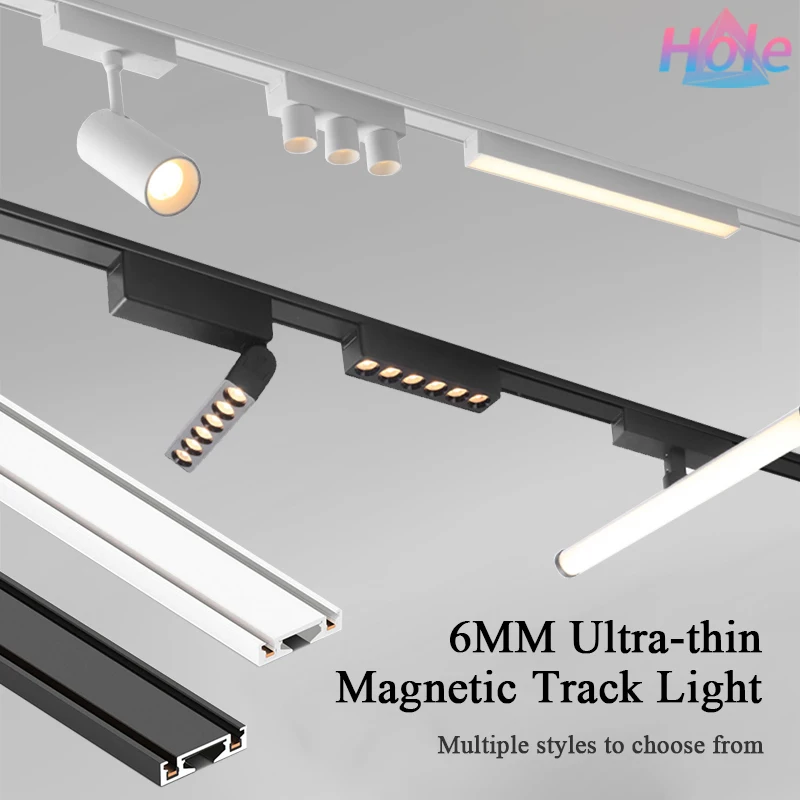 Black-White-6mm-Ultra-Thin-Ceiling-Surface-Mount-48v-Magnetic-Track ...