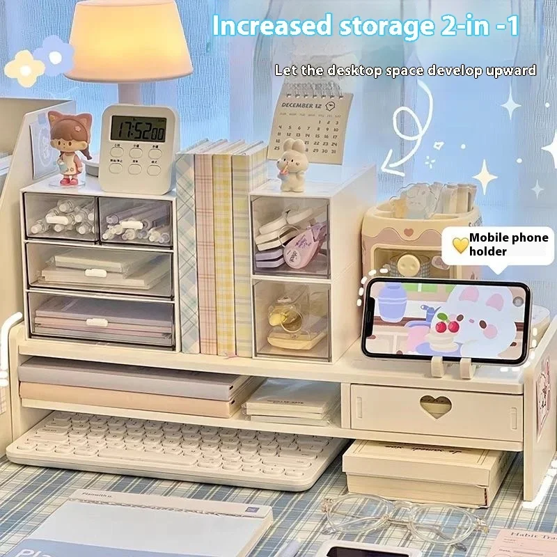 Desktop-Added-Rack-with-Drawer-Monitor-Stand-Office-Student-Desk ...