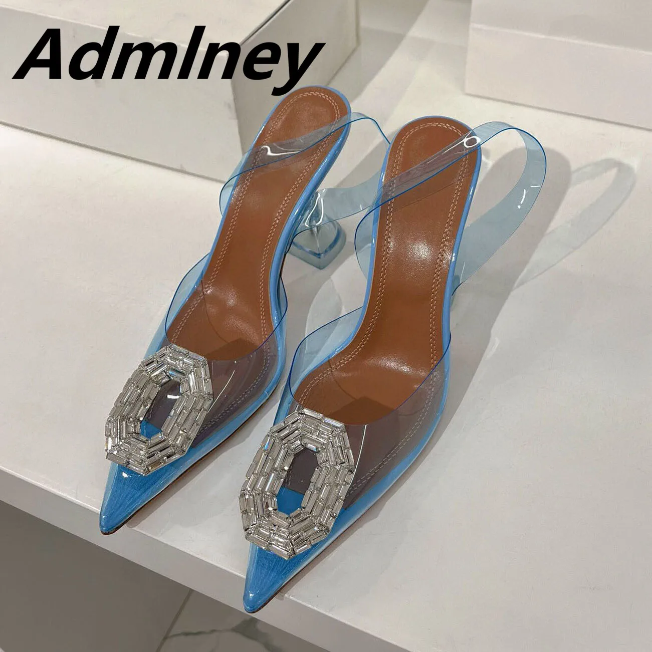 Sexy Rhinestone Woman Heel Pointy Toe Clear PVC Strange Heel Woman ...