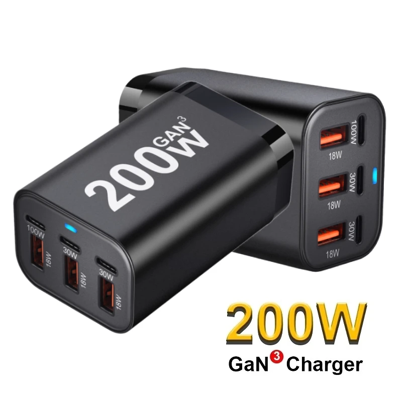 200W GaN Charger Desktop Laptop Fast Charger 6 in 1 Adapter For iPhone ...