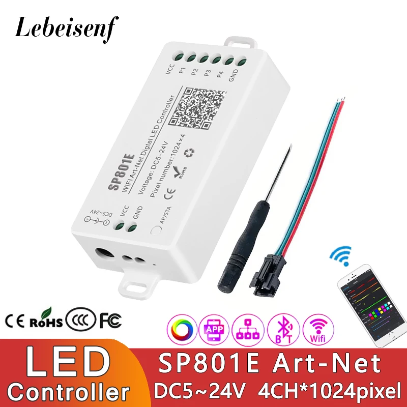 SP801E Wifi Art-Net Magic LED Controller LED Matrix Panel Module WS2812B WS2811 Light Strip ...