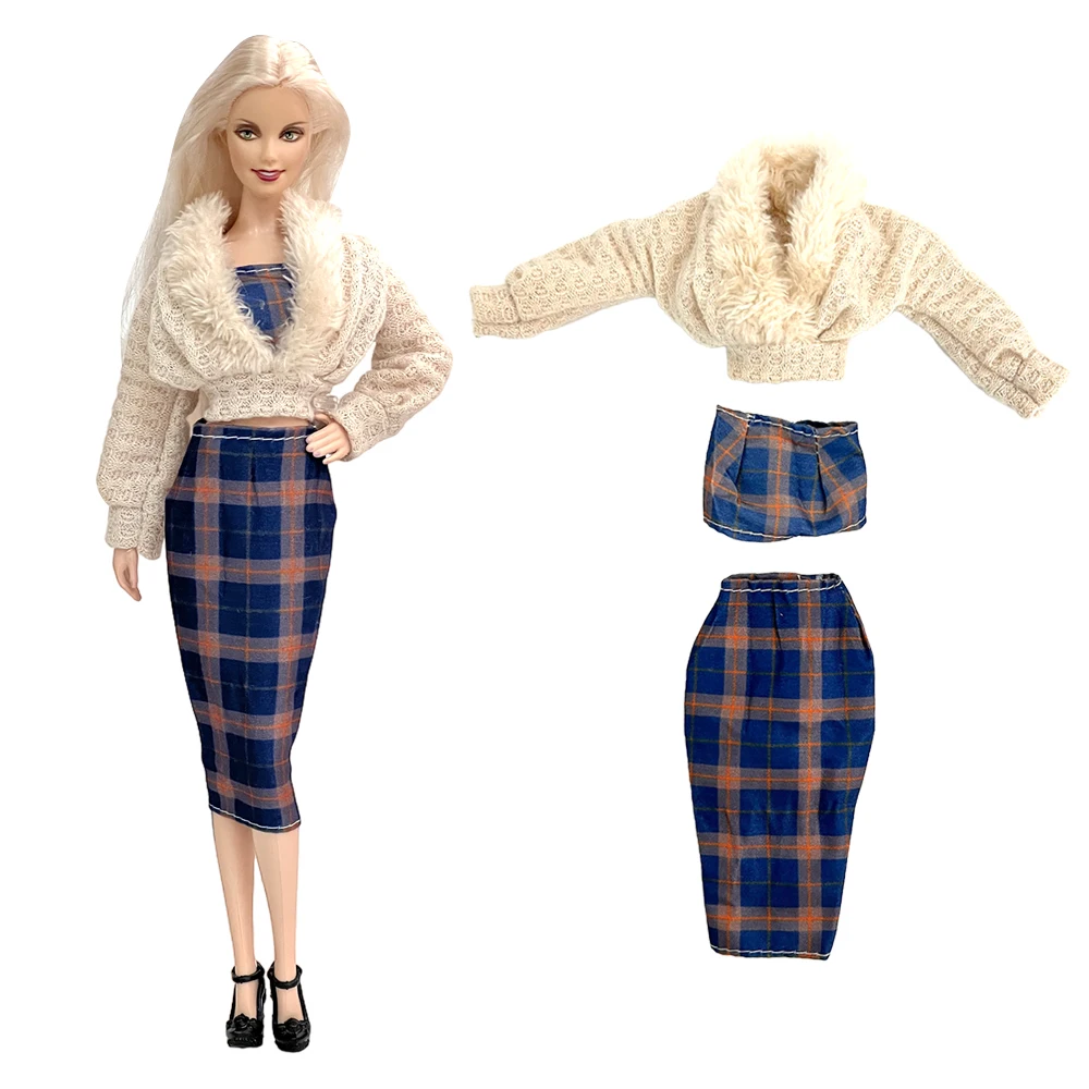 3 Pçs/set Boneca Outfit Moda Pele Casaco Xadrez + Top + Casual Vestido ...
