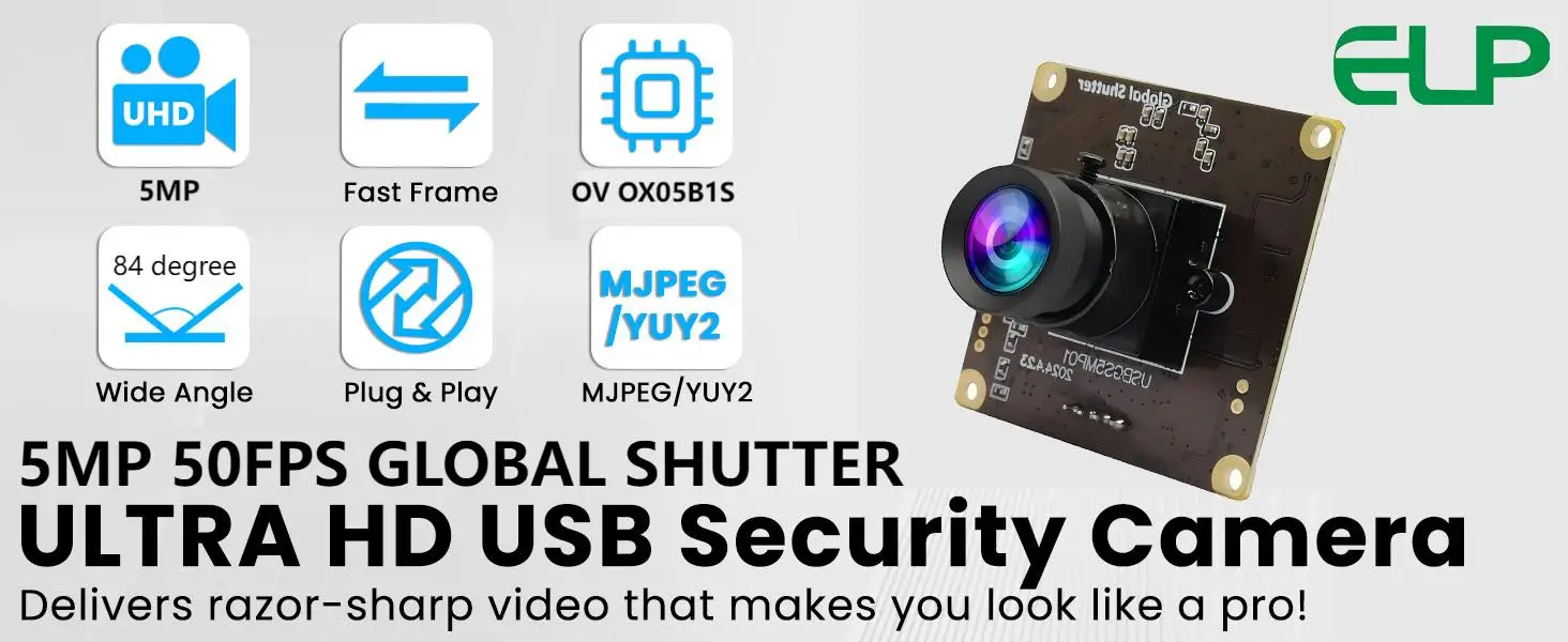 ELP 5MP 50FPS USB-камера с глобальным затвором 1080P 60FPS Модуль ...