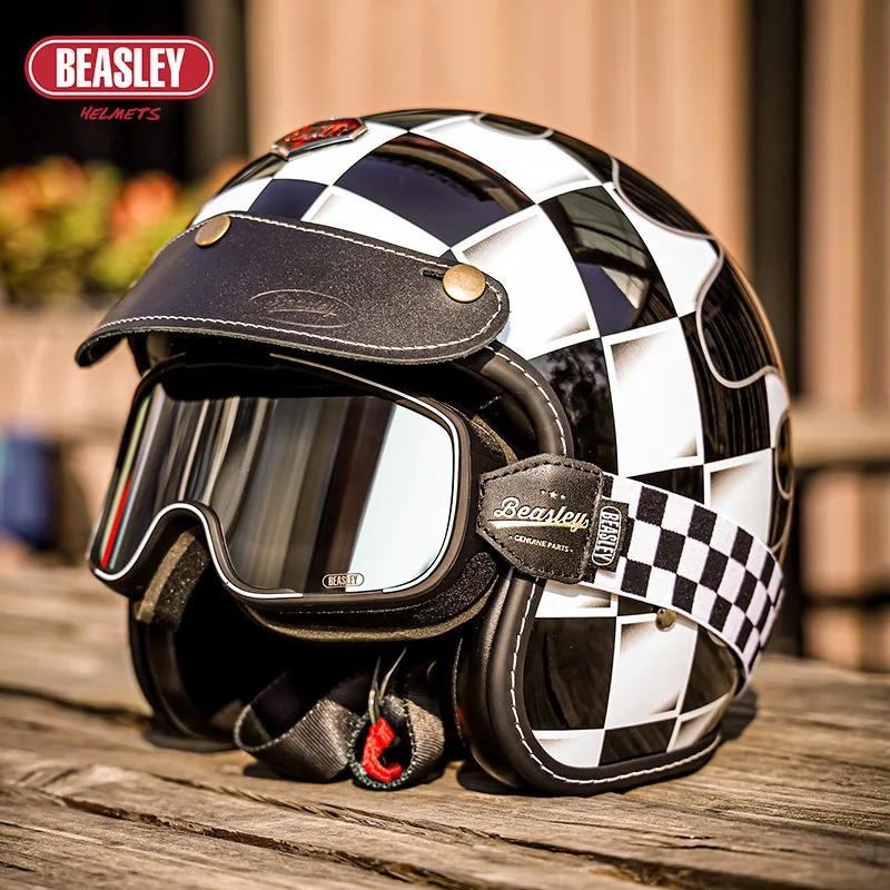 BEASLEY-Vintage-Open-Face-Motorcycle-Helmet-Men-Women-Glass-Fiber ...