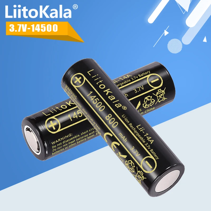 1-100pcs LiitoKala 14500 Li-ion Battery 3.7V 800mAh Rechargeable ...