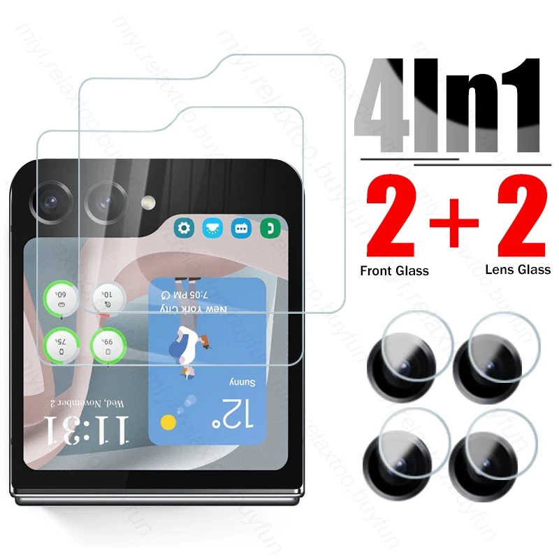 ZFlip5 Case 4In1 Back Screen Protector Tempered Glass For Samsung ...