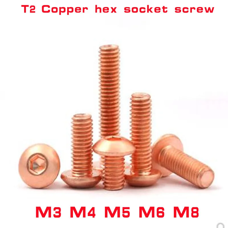 2-10pcs M3 M4 M5 M6 M8 ISO7380 T2 Copper button head hexagon screw ...