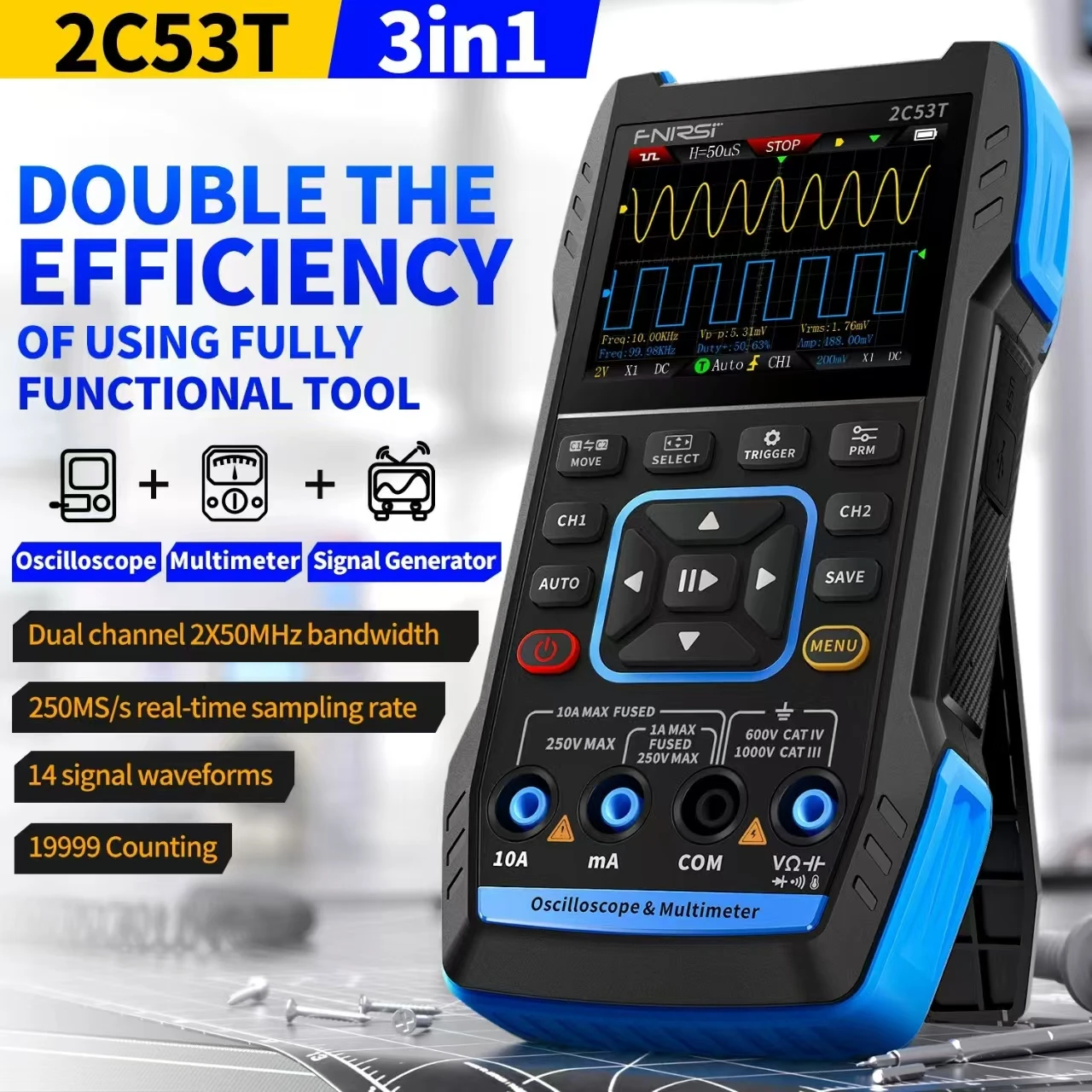 FNIRSI-2C53T-3in1-Multimeter-Digital-Oscilloscope-Built-in-DDS-Function ...