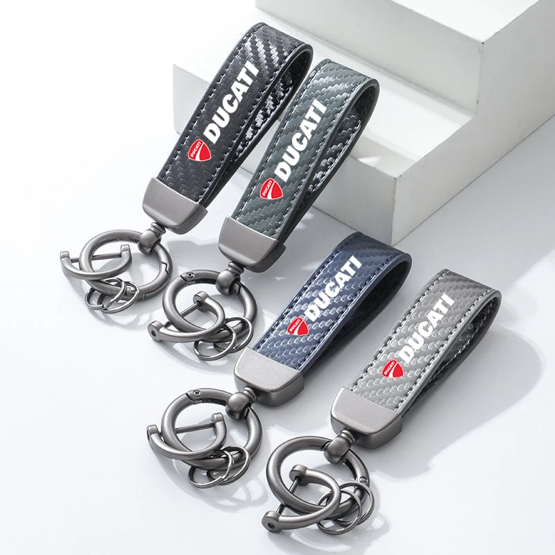 Carbon fiber Motorcycle Keychain Ring Metal Leather For Ducati Monster ...