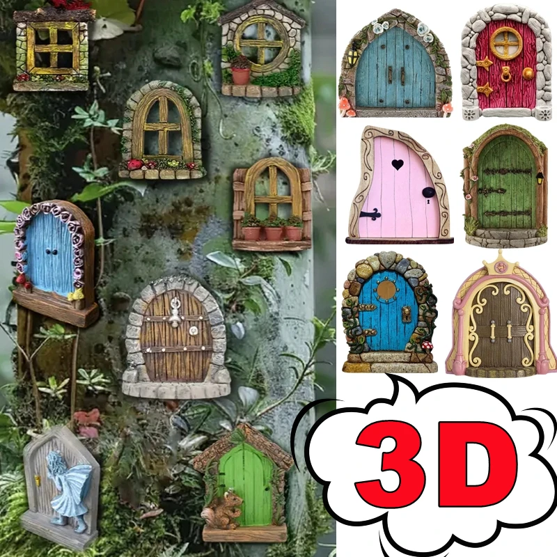 Elf Fairy Door 3D Miniature Garden Tree Doors Miniature Yard Art Wooden ...