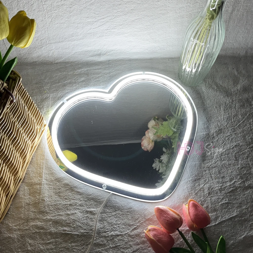 Mirror Neon Sign Lights Heart Neon LED Sign Wedding Decor Wall ...