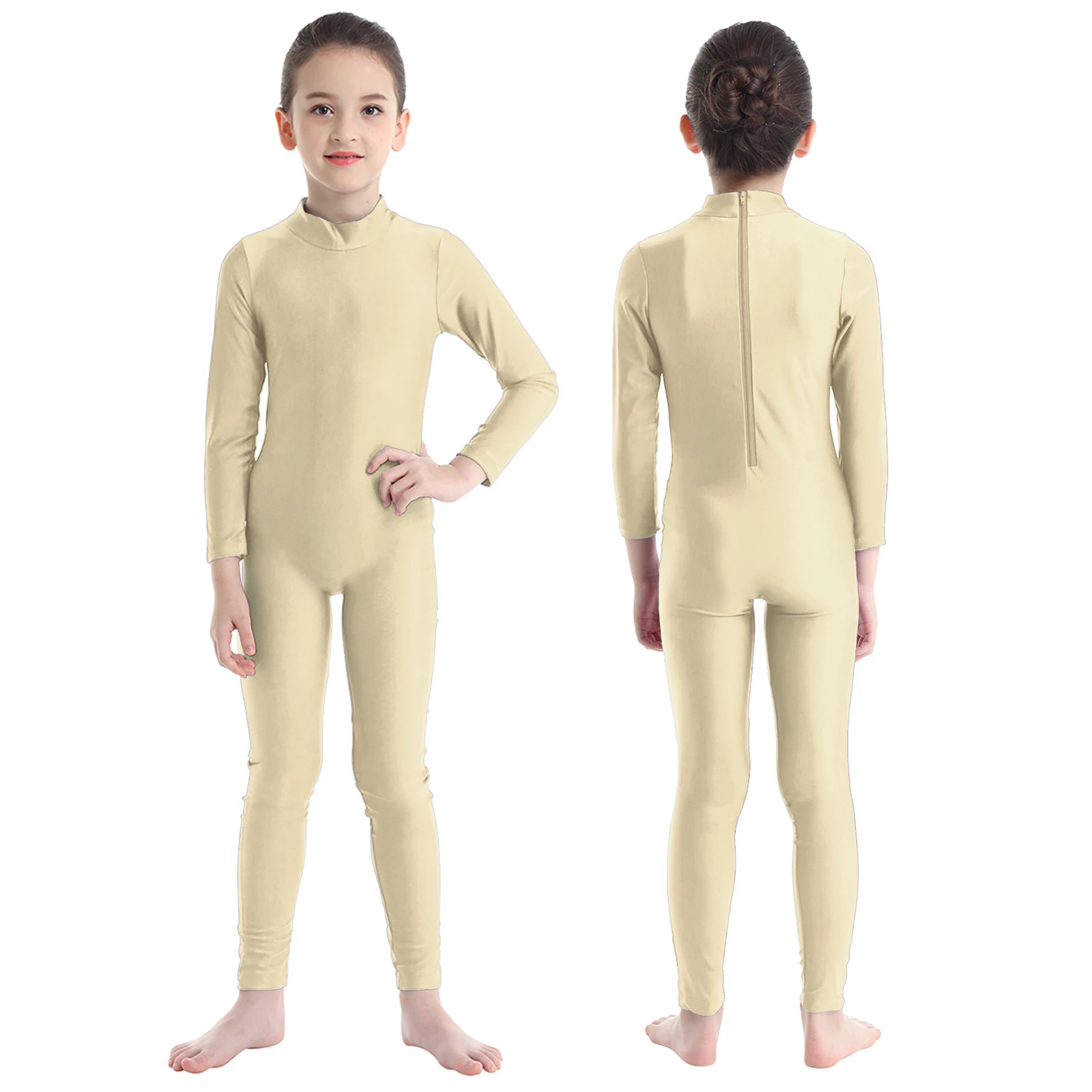 Kids Girls Ballet Dance Jumpsuit Long Sleeve Full Body Gymnastics ...