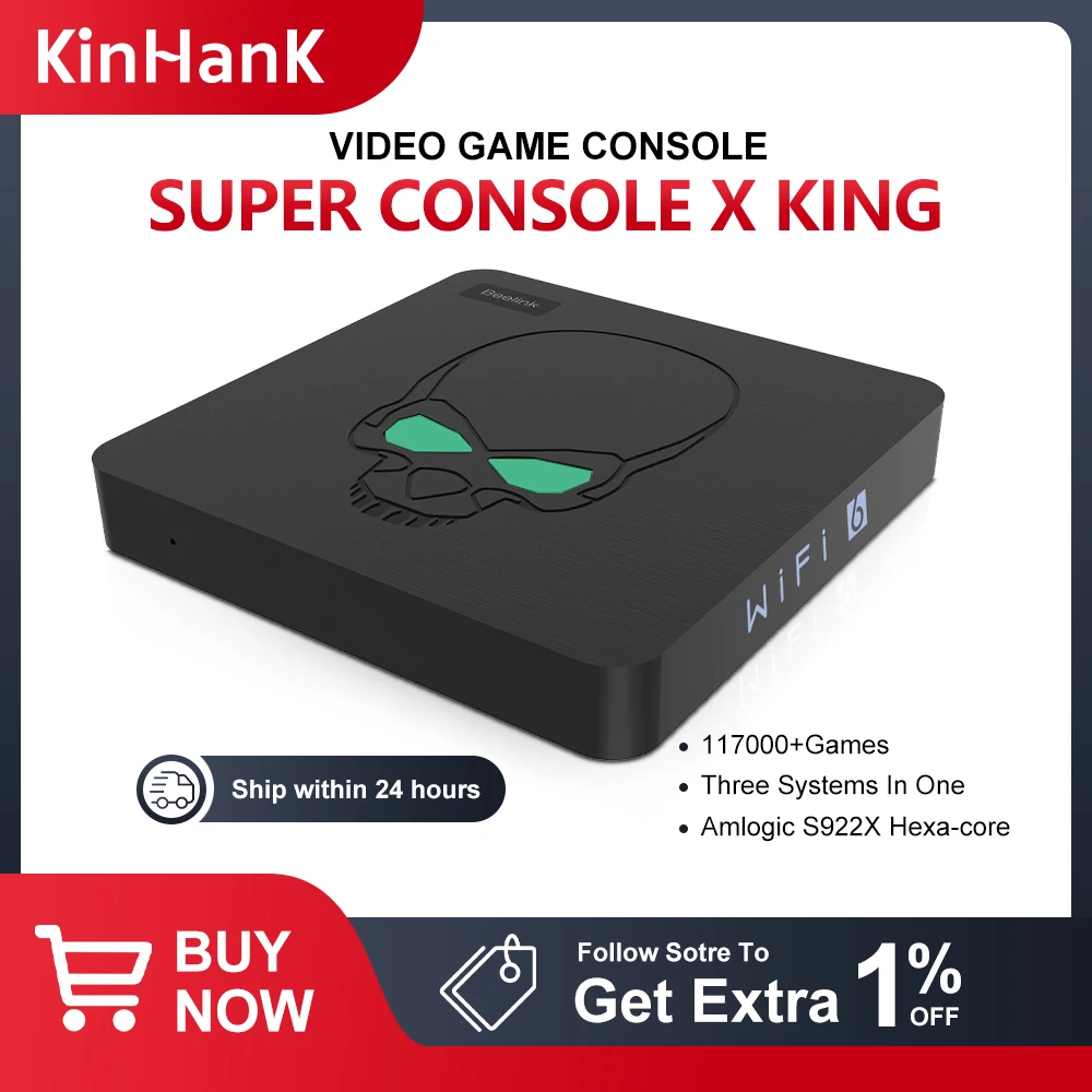 KinHank X King Console de videogame, Retro TV Game Box, 117000 Jogos para PSP, PS1, SNES, WiFi 6 ...