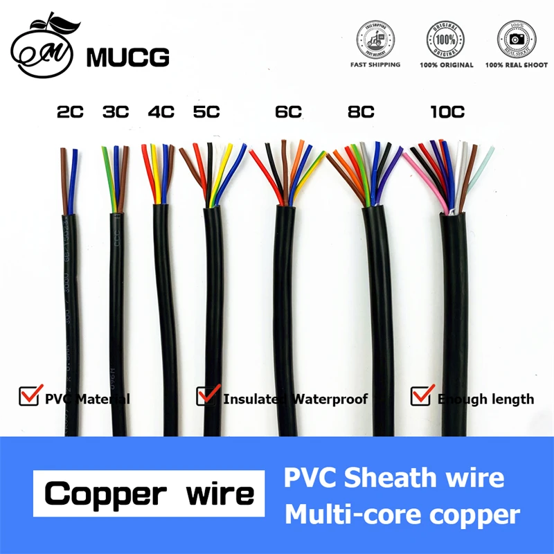 1/2/5/10m bainha fio pvc cabo de cobre 20 18 awg alto falante sinal 2 3 ...