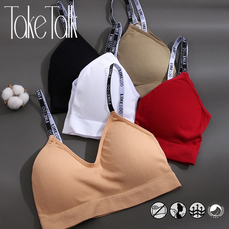 Women Sexy Letter Bras Padded Push Up Tank Top Solid Color Crop Top ...