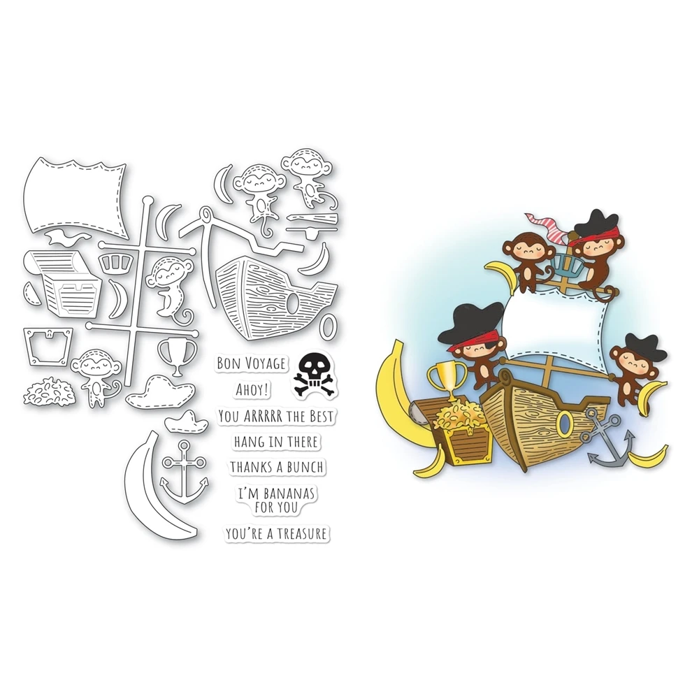 Whittle Pirate Monkey Kit Metal Cutting Dies and Clear Stamps for New ...