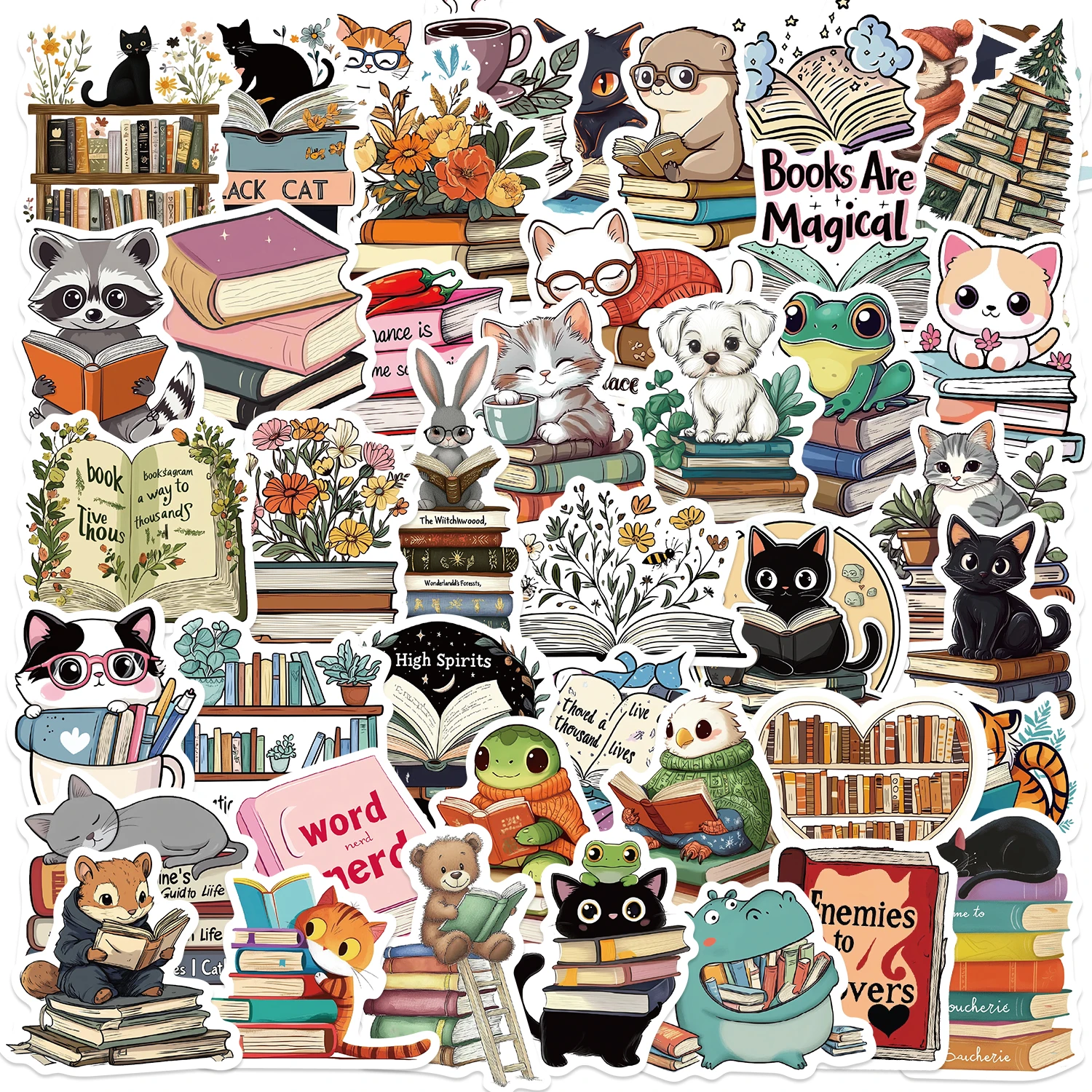50pcs Cartoon Cute Animal Reading Stickers Pack Phone Suitcase Computer ...