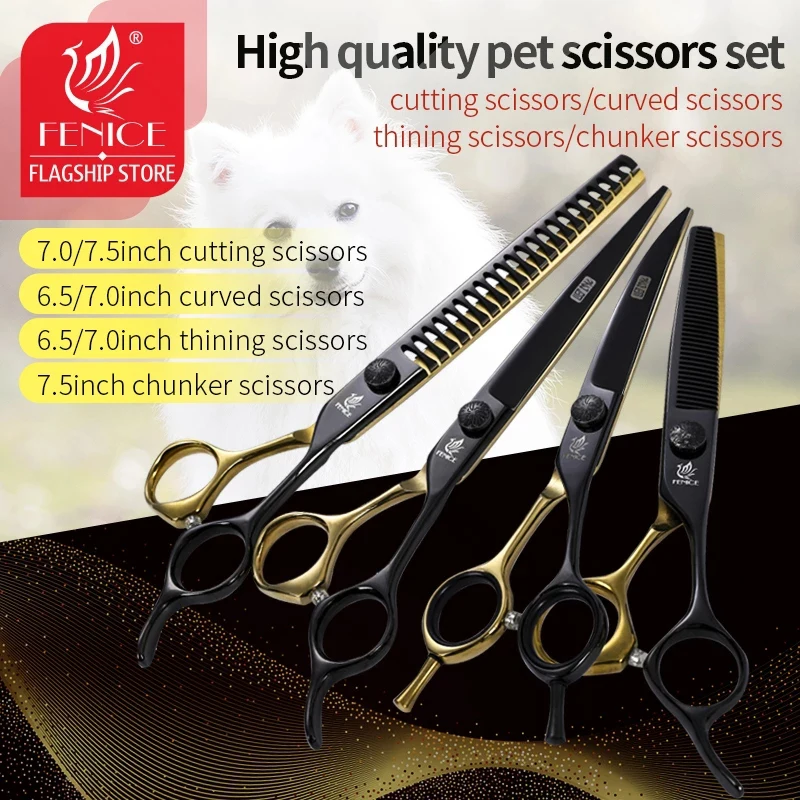 Fenice Pet Professional Dog Grooming Scissors Cutting Curved Thinning ...