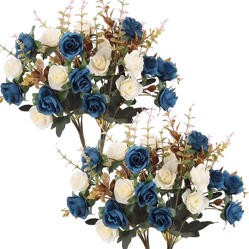 12-Heads-Rose-Artificial-Flowers-Fake-Two-color-Flowers-with-Stems-Faux ...