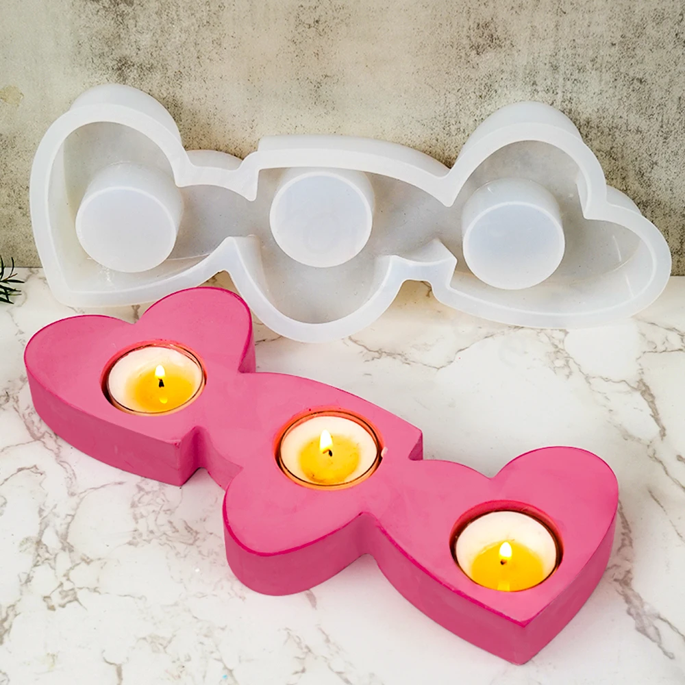 Heart-Shape-Tea-Light-Candlestick-Mold-DIY-Love-Candle-Holder-Concrete-Silicone-Mould-Epoxy ...