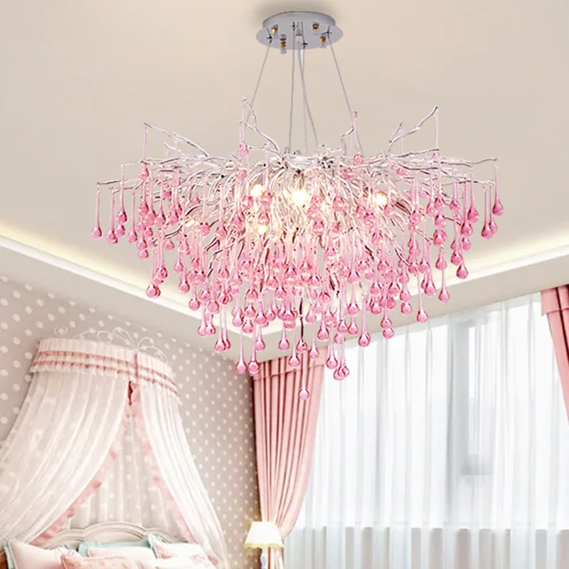 Pink Crystal Chandelier Light Luxury Net Red Bedroom Lamp Girl Heart ...