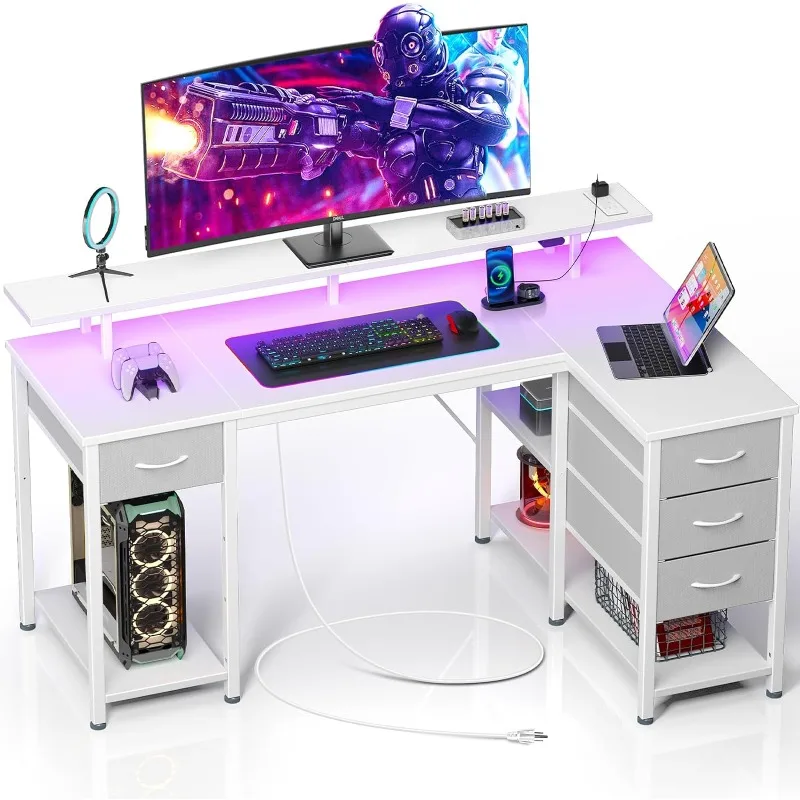 L-Shaped-Computer-Desk-with-Drawers-47-2-inch-Gaming-Desk-with-Power ...