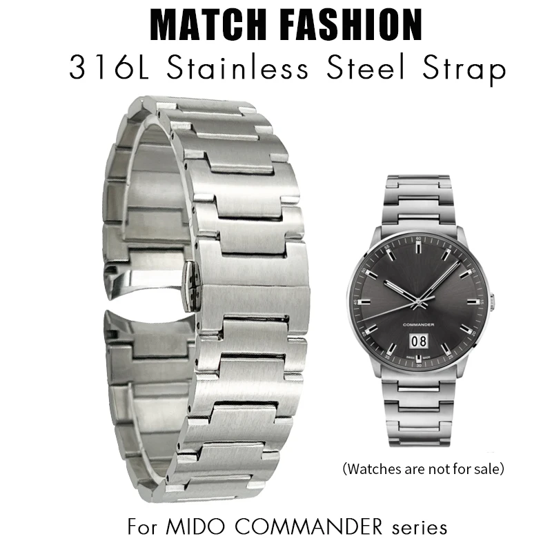21mm Curved End Solid Stainless Steel Watch Strap Silver Bracelets for ...