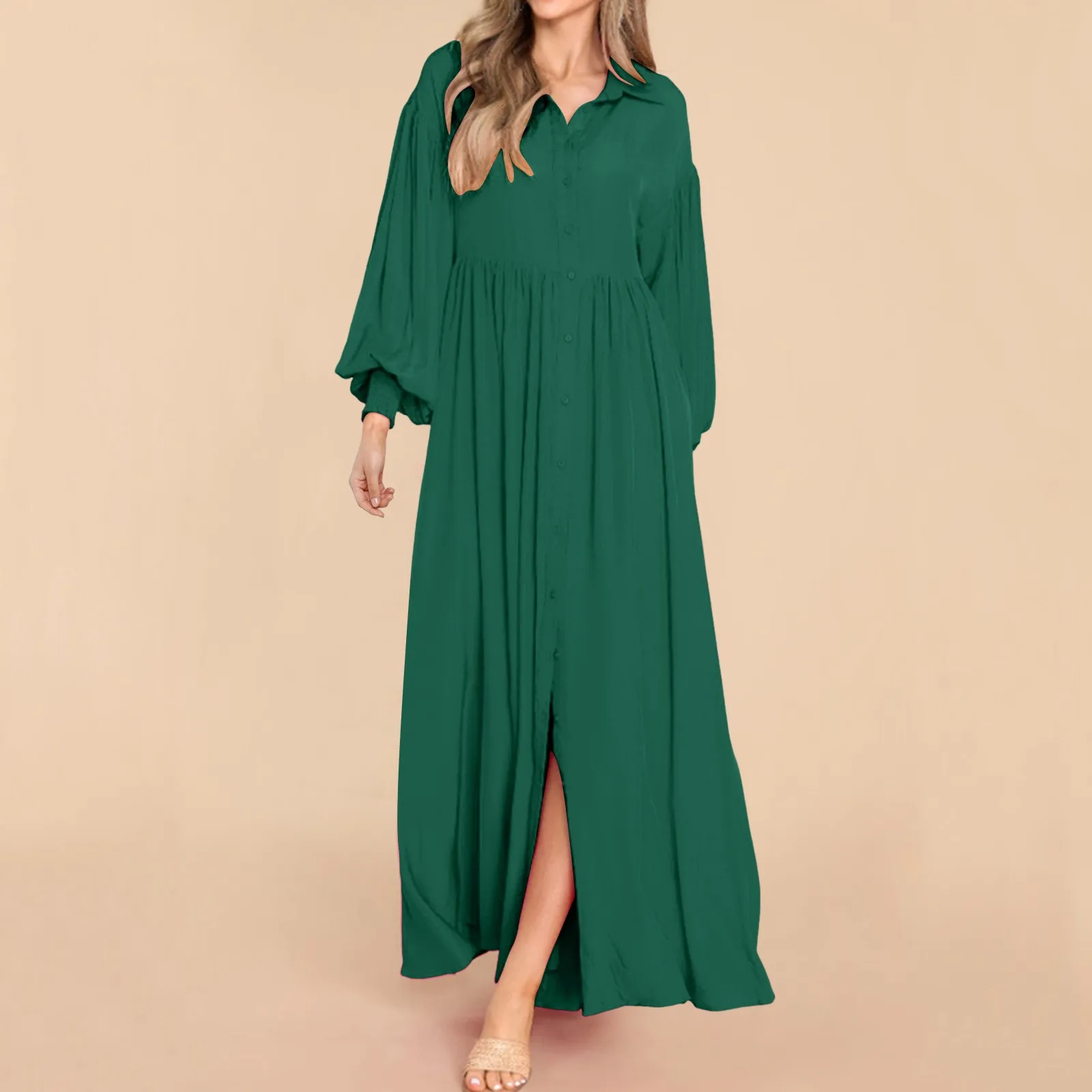 Elegant-Midi-Summer-Dress-Lantern-Full-Sleeve-V-Neck-Long-Party-Dresses ...