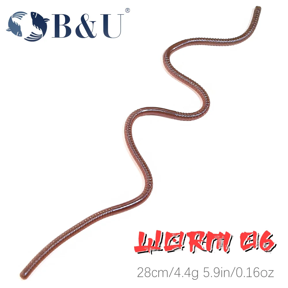 B&U 280mm Earthworm Slow Sinking Soft Lure Artificial Fishing Lures Sea ...