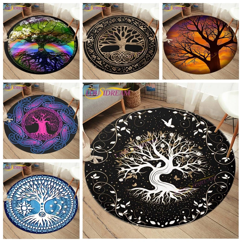 Tree-of-Life-Rune-Pattern-Round-Rug-Rainbow-Print-Living-Room-Mat ...