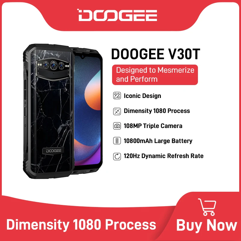 World Premiere DOOGEE V30T 5G Rugged Phone 6.58 "FHD 120Hz Display Dimensity 1080 6nm 12 + 256GB ...